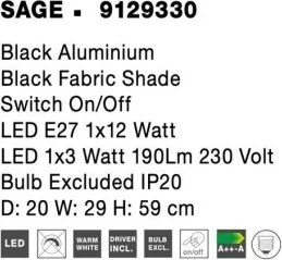 Nástěnné svítidlo NOVA LUCE SAGE E27 + LED na čtení 3000K 9129330 bez žárovky