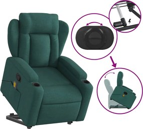 Zvedací masážní polohovací křeslo tmavě zelené textil 3204500