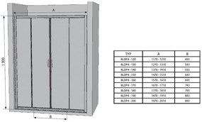 Ravak Sprchové dveře posuvné čtyřdílné 160 cm bílá,     BLDP4-160  TRANSPARENT   0YVS0100Z1 Profil: Satin, Sklo: Grape BLDP4-160   GRAPE