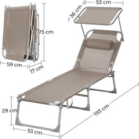 Zahradní lehátko LAGUNA s nastavitelnou clonou, 193x59x30cm, hnědošedá (taupe) SongmicsHome