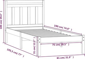 vidaXL Rám postele masivní dřevo 75 x 190 cm Small Single [3100552] Barva: Bílá
