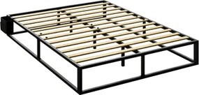 HOMCOM rám postele 140 x 190 cm s lamelovým roštem, manželská postel s úložným vakem, dřevěné lamely, černá