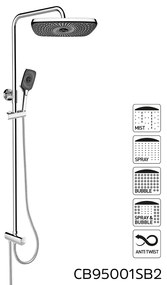 Mereo Sprchový set s tyčí, hadicí, ruční a talíř. hranatou sprchou nerez