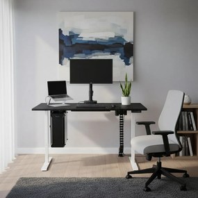 Výškově nastavitelný stůl OfficeTech C, 200 x 80 cm, bílá podnož, černá
