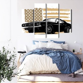 Vícedílný obraz Americké Svalové Auto S Pozadím Vlajky Usa Nedostatek Nedostatek Přírodní plátno 200x150