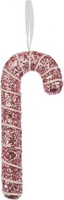 Růžová třpytivá vánoční ozdoba cukrová hůlka - 7*2*17 cm