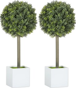 HOMCOM Sada 2 ks umělých tvarovaných buxusových koulí 45 cm, umělá rostlina, plastová umělá rostlina v květináči