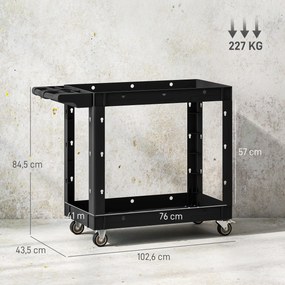 HOMCOM Dělnický vozík na nářadí s 2 patry, vozík na nářadí se bočním madlem, vozík s háky pro garáž a sklad, max. nosnost 227 kg, černý