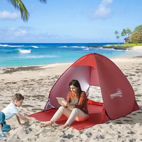 Outsunny beach shell pop up stan 200x150x119cm rychlé automatické stavění z polyesteru v červené barvě pro pláž a kempování | Aosom.de