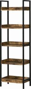 HOMCOM Knihovna v industriálním stylu s 5 policemi, Dřevěná a kovová knihovna pro domov a kancelář, 48x30x155cm, Rustikální hnědá