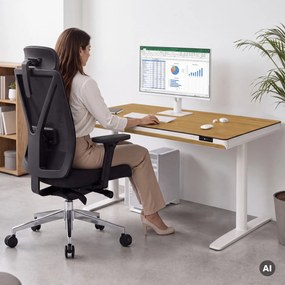 Elektrický psací stůl sit-stand se zásuvkou a bezdrátovou nabíječkou Qi bílý/zlatý dub, 1400 mm: ELLIS