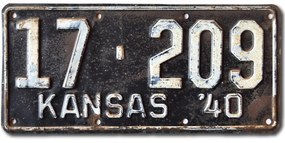 Americká SPZ Kansas 1940 Black 17-209