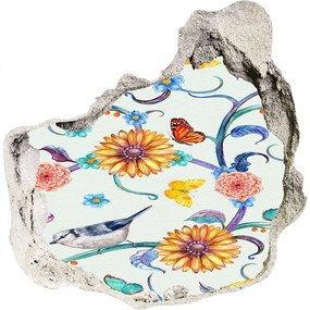 Wallmuralia Díra 3D fototapeta nálepka Květiny a ptáci 75x75 cm
