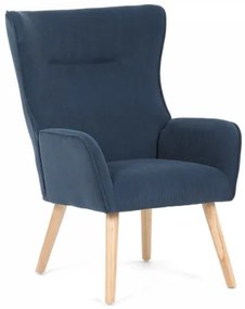 Křeslo ušák modré manšestrová látka dřevěné nohy masiv AK-314 BLUE2