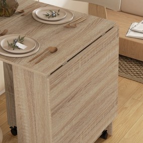 Skládací jídelní stůl HOMCOM – Sklápěcí stůl do kuchyně s kolečky, sklápěcími křídly a policemi pro 4-6 osob 75x140x74 cm Přírodní