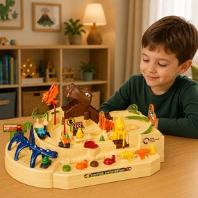LEAN Toys Interaktivní dovednostní dráha s dinosaury – 8 výzev, vozidla