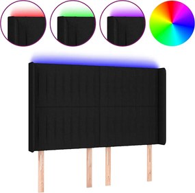 Čelo postele s LED černé 147 x 16 x 118/128 cm textil 3124286