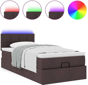 Osmanská postel s matrací &amp; LED tmavě hnědá 90x200 cm látka 3312280