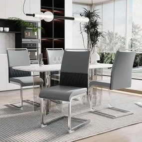 Aosom Sada 4 moderních a ergonomických jídelních židlí s vysokým opěradlem z umělé kůže a látky s efektem lnu, šedá
