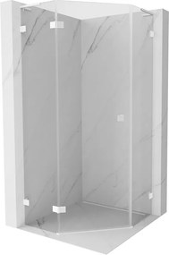 Mexen Lunar, L pětiúhelníkový sprchový kout naklápěcí doleva 100 x 100 cm, 8mm čiré sklo, bílý profil, 831L-100L-100P-20-00-L