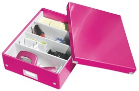 Růžový kartonový úložný box s víkem 28x37x10 cm Click&amp;Store – Leitz