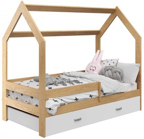 Dětská postel Domek 80x160 cm D3, rošt ZDARMA - borovice (Barva zábrany: Borovice, Barva úložného prostoru: Bílá, Volba matrace: S matrací)