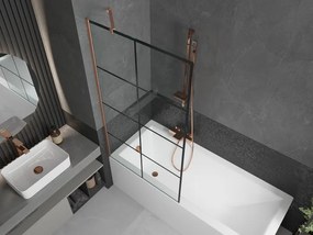 Mexen Next, 1-křídlová vanová zástěna 90 x 150 cm, 6mm čiré sklo - černý vzor, ​​měděná matná, 895-090-000-00-70-77