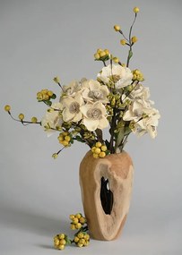 Aranžmá - celulozové květy, váza teak