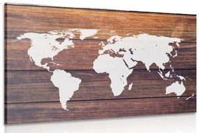Obraz mapa světa s dřevěným pozadím - 120x80 cm
