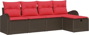 Set pohovek 5 ks 5-Počet míst Hnědá a červená polyratan 3359063