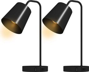 HOMCOM Sada stolních lamp, 2 kusy, moderní lampy s USB-A USB-C připojením pro ložnici, obývací pokoj a kancelář, černé