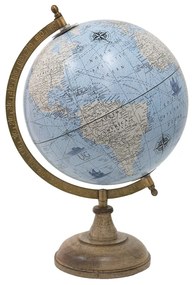 Modrý dekorativní glóbus na dřevěném podstavci Globe - 22*22*37 cm