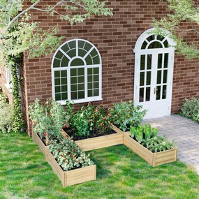 Outsunny Sada 5 modulárních dřevěných vyvýšených záhonů pro venkovní použití, předem olejovaný smrk, rozměry 230D x 230Š x 28V cm přírodní dřevo