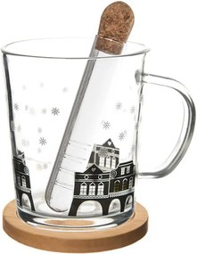 Skleněný hrnek s podtáckem a infuzérem DOMKY 420 ml