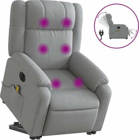 Elektrické zvedací masážní polohovací křeslo světle šedé textil 3205238