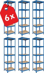 Regál 180x40x40 cm lakovaný 5-policový, nosnost 875 kg - modrý - 6ks