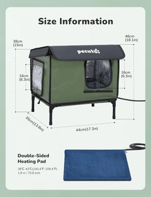E-CrossStu GmbH​  Vyhřívaný domeček pro kočky zvýšený s vyhřívanou podložkou Pecute Outdoor |zelená, Barvy a parametry Zelená