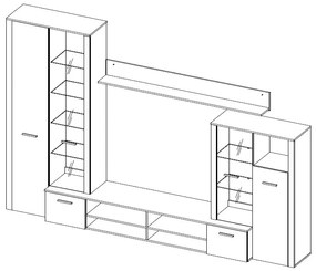 Obývací stěna Dakar, bělený modřín, s osvětlením