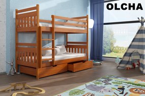 Dětská patrová postel Adam 190x90 cm s úložným prostorem borovice masiv OLŠE