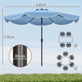 Kulatý slunečník Balkonový slunečník Plážový slunečník s trojitým naklápěním Klika 8 vzpěr Ø265 x 235H cm Nebesky modrý