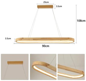 Brilagi - LED Lustr na lanku UMEA WOOD LED/40W/230V 90x22 cm kaučukovník