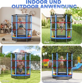 HOMCOM Dětský Trampolín, Ø140 cm Trampolín pro Děti s Ochrannou Síťí, Zahradní Trampolín pro Děti ve Věku 3-6 Let, Vnitřní, Vícebarevný