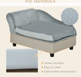 PawHut pohovka pro psy 76x45x41,5 cm s úložným prostorem a vysokým opěradlem, nosnost do 15 kg, plyš a přírodní dřevo, světle modrá pro malé psy | Ao…