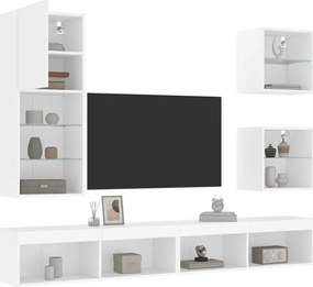 vidaXL 5dílná obývací stěna s LED osvětlením kompozitní dřevo [3216680] Barva: Bílá