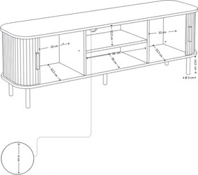 TV stolek SCAVA, drážkovaný, 140 x 40 x 46 cm
