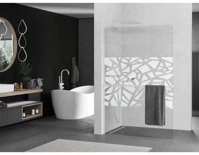 Mexen Kioto+ L, sprchová zástěna Walk-In s poličkou a věšákem 90 x 200 cm, 8mm čiré sklo bílý vzor, ​​bílý profil, 800-090-123-20-85