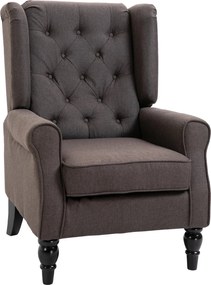 Křeslo HOMCOM s vysokým opěradlem a prošíváním, čalouněná lounge židle s zaoblenými opěrkami, dřevěné nohy, pro ložnici, obývací pokoj, do 160 kg, hně