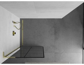 Mexen Kioto L, sprchová zástěna Walk-In 90 x 200 cm, 8mm čiré sklo černý vzor, ​​zlatý lesklý profil, 800-090-103-50-77