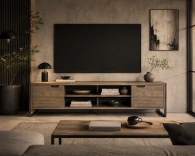 TV stolek Flow 200 cm z masivu hnědý/grafit