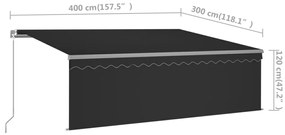 vidaXL Marketos Ručně zatahovací markýza s roletou a LED 4 x 3 m antracitová